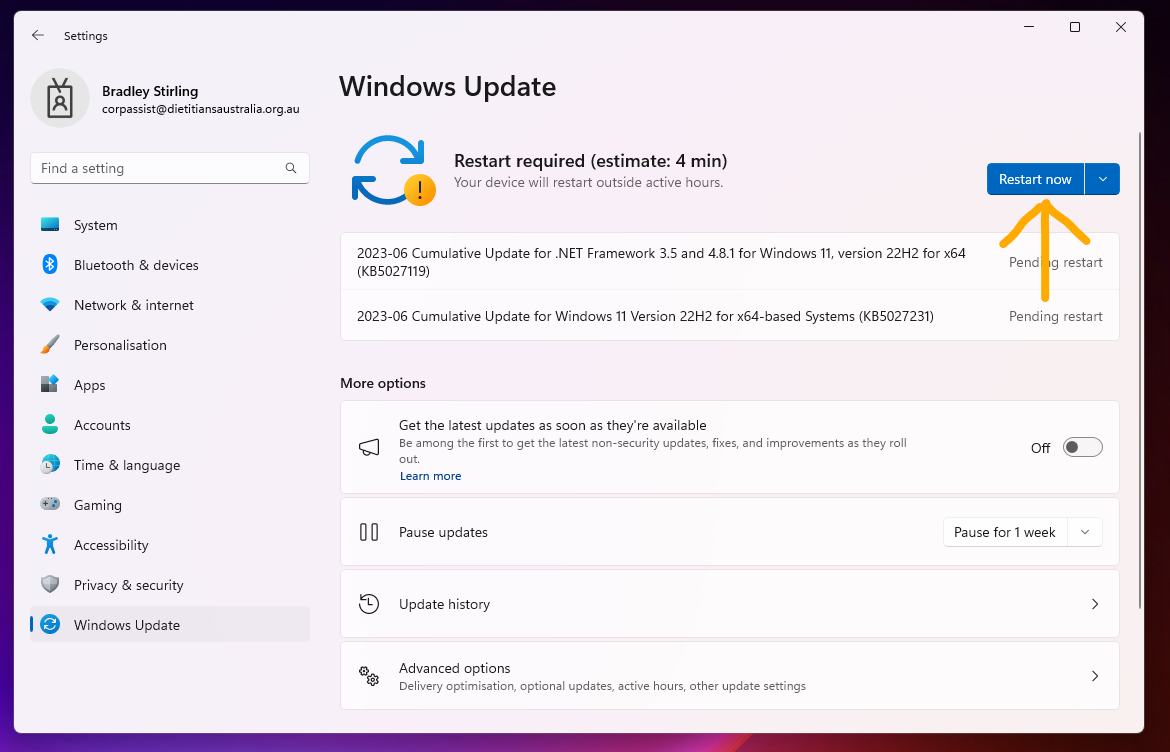 Windows Updates for Windows 10 and 11 – Dietitians Australia