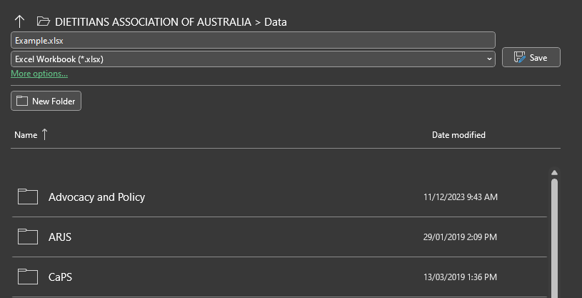Saving Office 365 files to SharePoint – Dietitians Australia