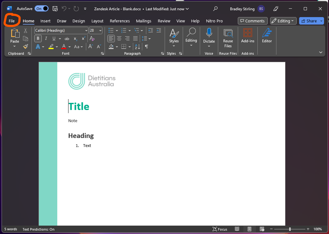 Saving Office 365 files to SharePoint – Dietitians Australia