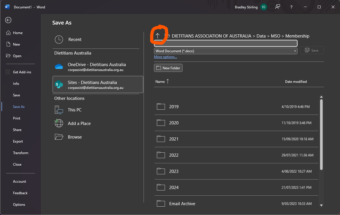 Saving Office 365 files to SharePoint – Dietitians Australia