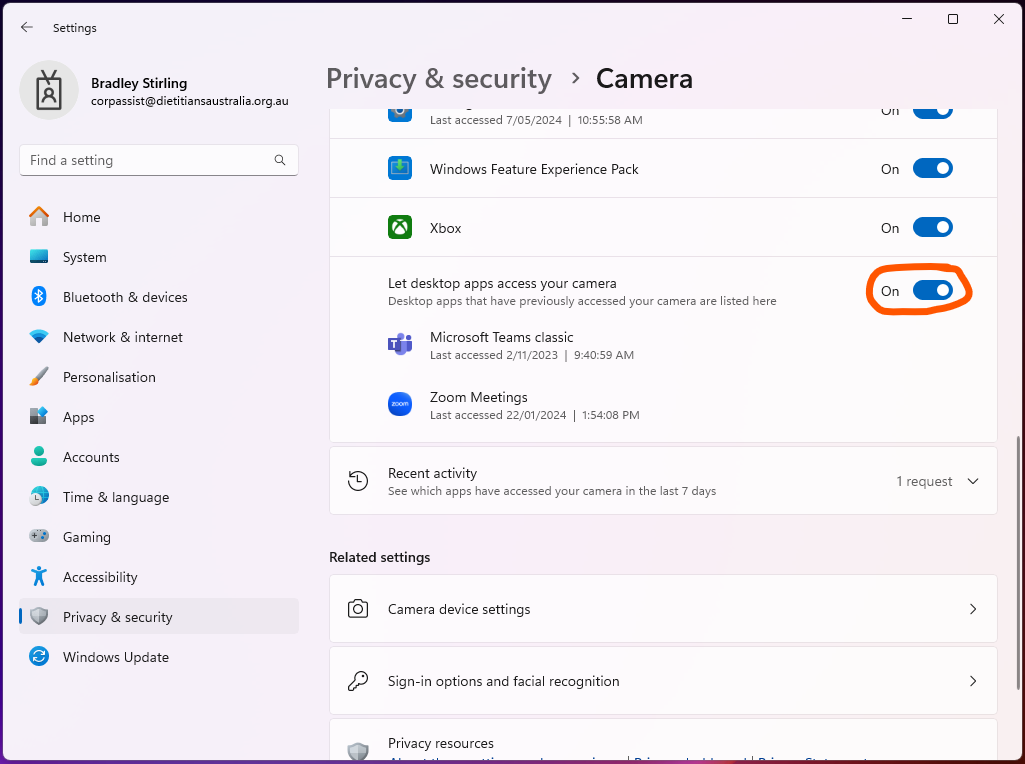 Troubleshooting camera issues with Teams – Dietitians Australia